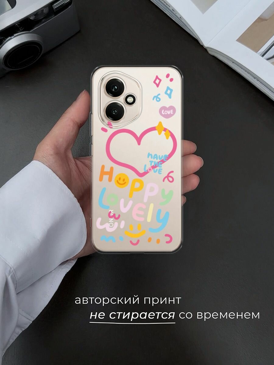 Чехол на Honor 400 / Хонор 400 с принтом "Happy lovely", прозрачный — фото 1
