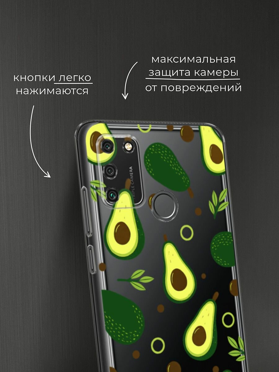 Чехол на Honor 9A / Хонор 9А с принтом "Авокадо паттерн", прозрачный — фото 1