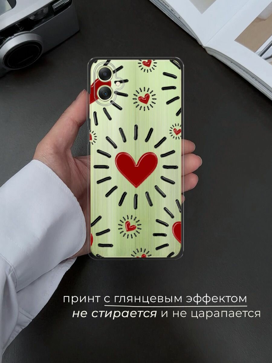 Чехол на Samsung Galaxy A06 / Самсунг Галакси А06 с принтом "Бордовые сердца паттерн" — фото 1