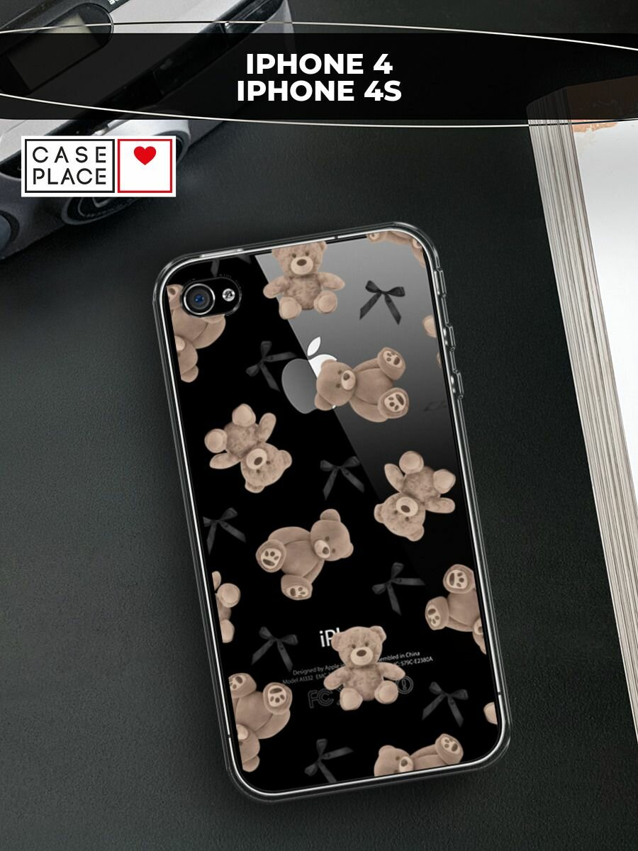 Чехол на Apple iPhone 4/4S / Айфон 4/4S с принтом "Плюшовые мишки 2", прозрачный