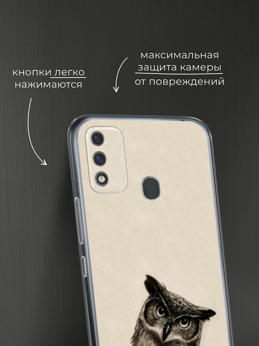 Силиконовый чехол на Itel A48 / Ител А48 с принтом "Сова" — фото 1