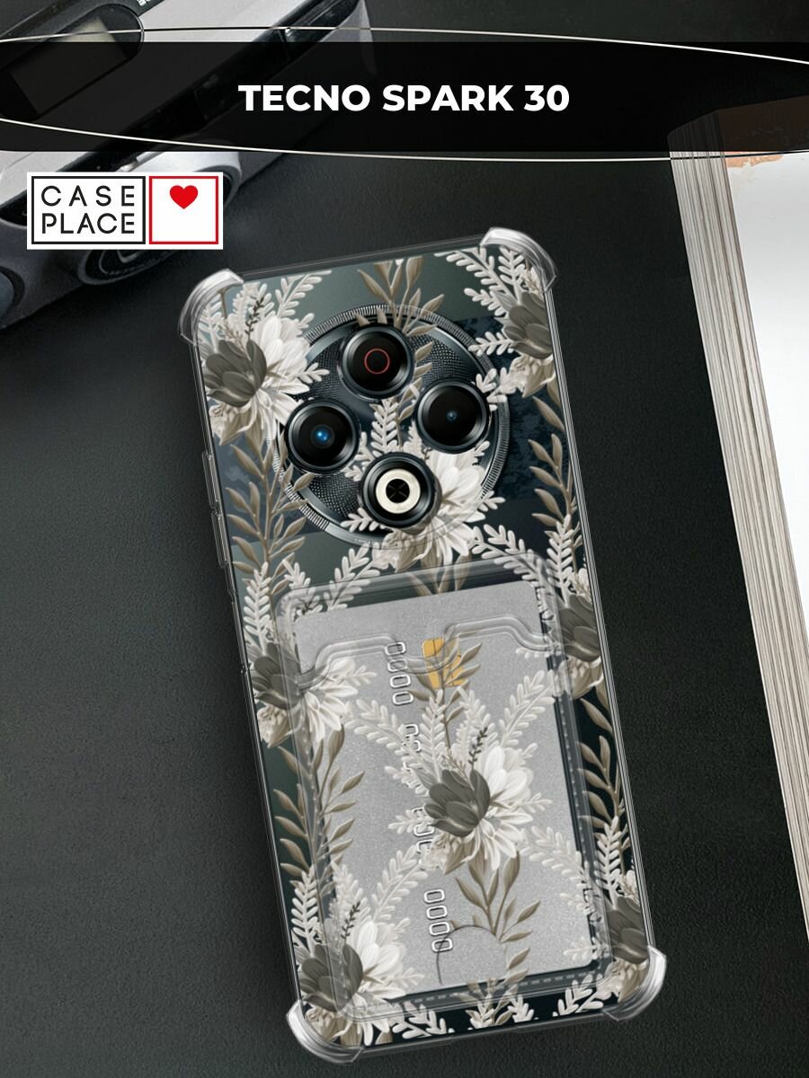Чехол на Tecno Spark 30 (Текно Спарк 30) с картой и принтом "Переплетение цветов"