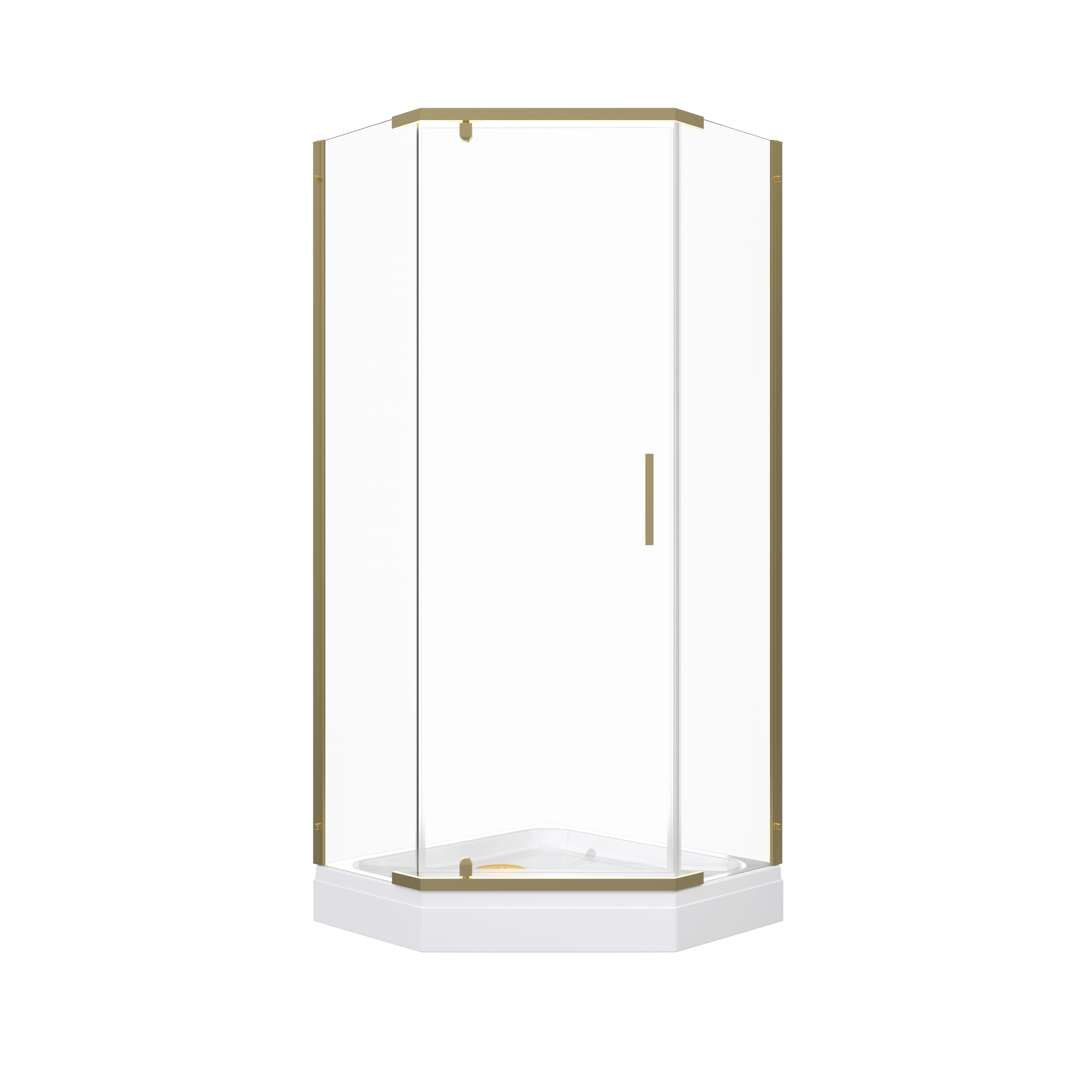 Душевое Ограждение Дека-Голд, 90х90, пятиугольный поддон, распашная дверь, профиль - золото (3 места+сифон D90мм)