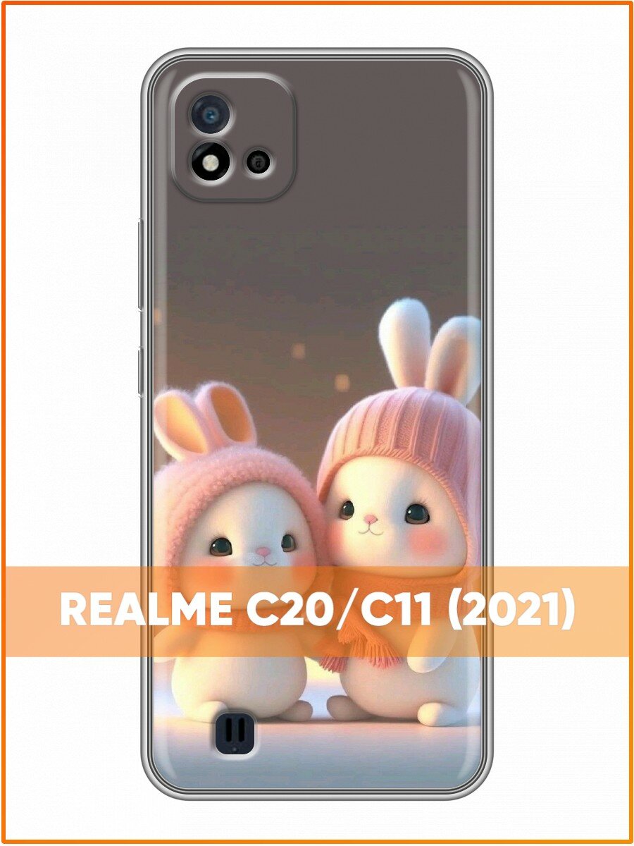 Чехол для Realme C20, Realme C11 2021 с принтом для девочек с зайчиками (реалми С20, реалме С11 2021)