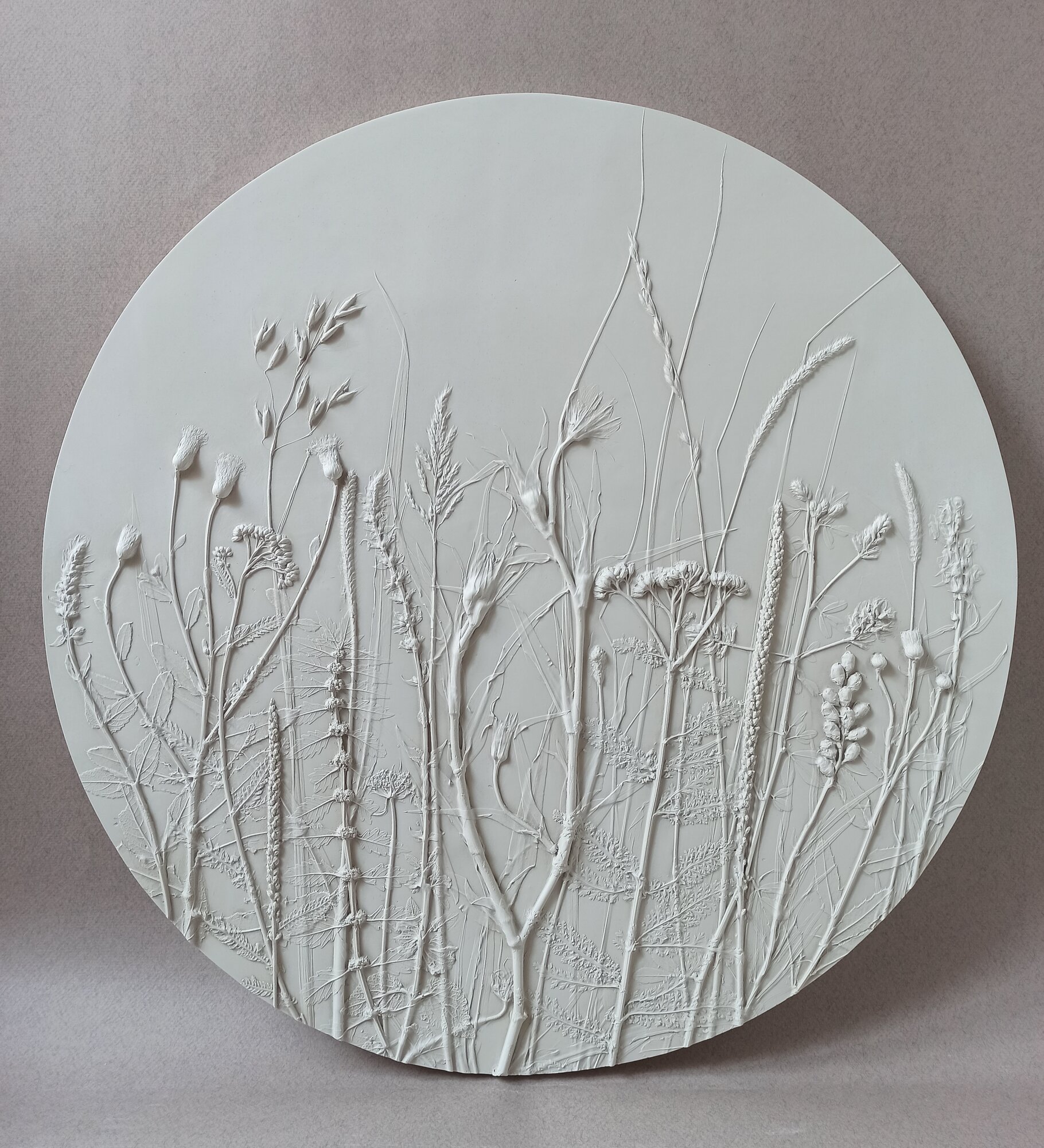 Ботанический барельеф. Панно. Гипсовый декор для интерьера 49 см, молочный. Ручная работа