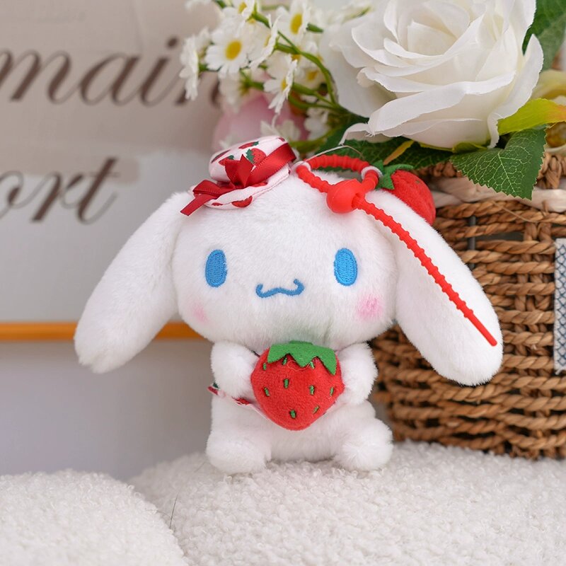 Маленький брелок-подвеска Hello Kitty, плюшевая игрушка-кошка, украшение для рюкзака для девочек Красная клубника -