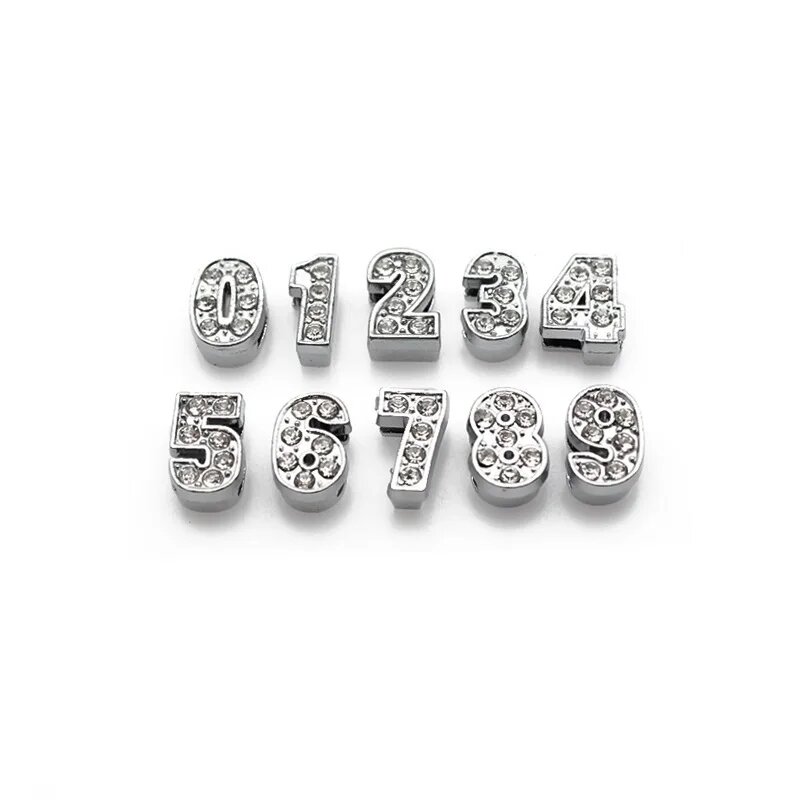 Подвески-цифры 0-9, серебряные, 10 мм, 200 шт.