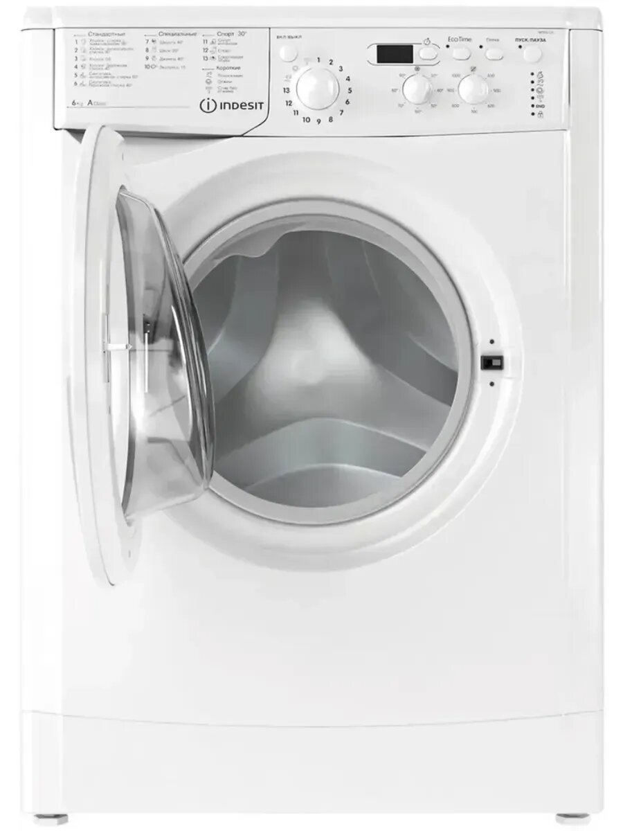 Стиральная машина Indesit IWSD6105B (CIS). L, белый, фронтальная загрузка, 6кг, 12 программ, A