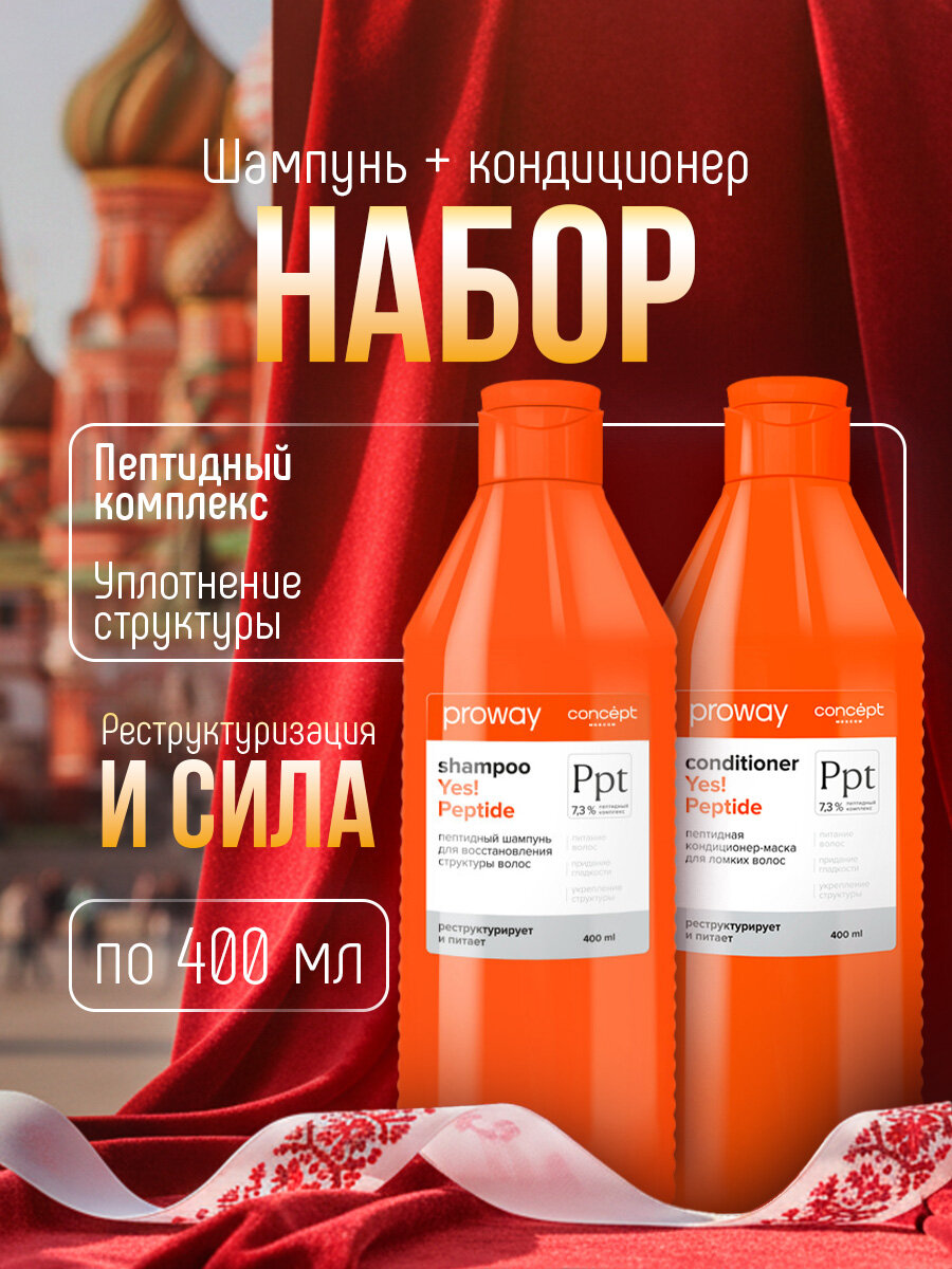 Набор для волос Concept ProWay Шампунь пептидный для восстановления 400мл + Кондиционер-маска пептидный 400мл