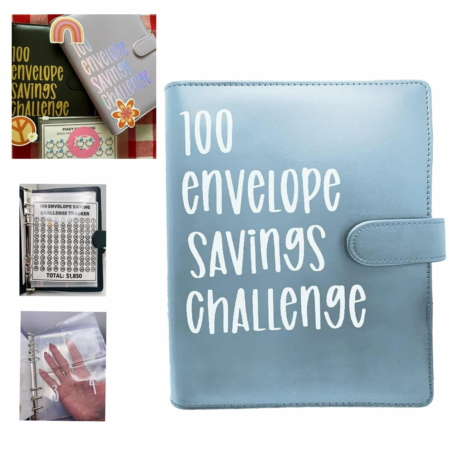 100 Envelope Challenge Binder, Папка для Бюджета с Конвертами для Экономии Денег, Планер Бюджета, A5 (9 дюймов в высоту X 7 дюймов в ширину), 1 Ламинированный Трекер, Конверты с Метками 1-100 для Экономии $5050