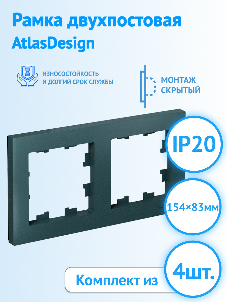 Рамка Systeme Electric AtlasDesign двухпостовая, универсальная, изумруд, ATN000802 (комплект из 4 шт.)