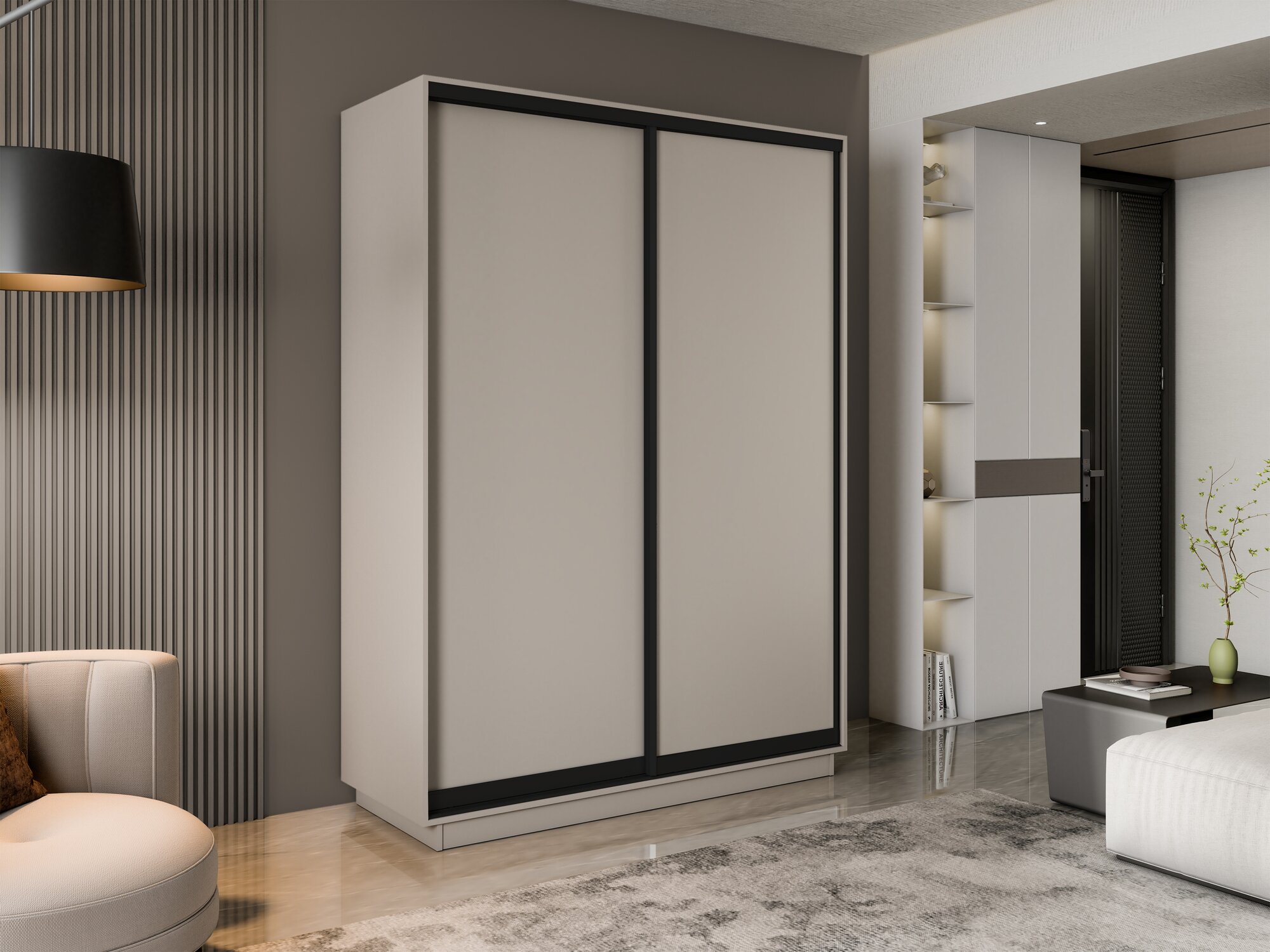 Шкаф купе Вилли Лайт 2-х дверный ЛДСП, профиль черный 120 см х 220 см х 60 см (Кашемир)