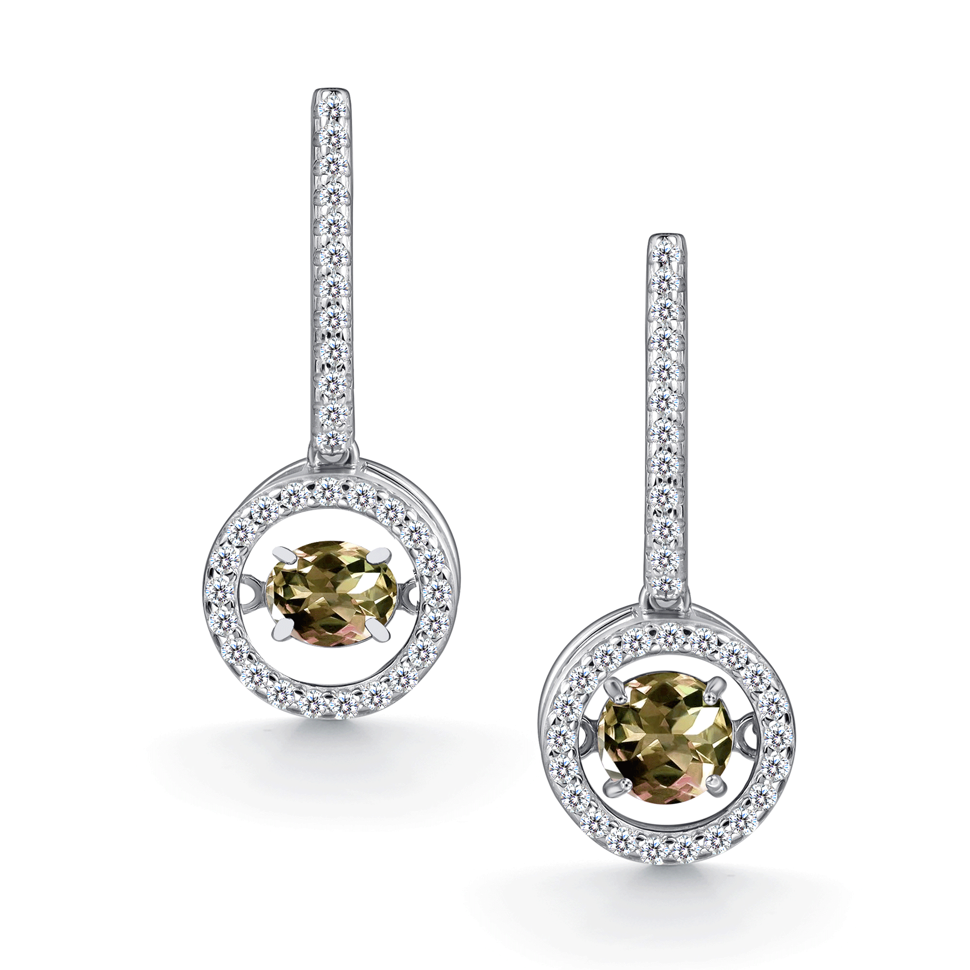 Серьги, серебро, 925 проба, родирование, султанит, фианит