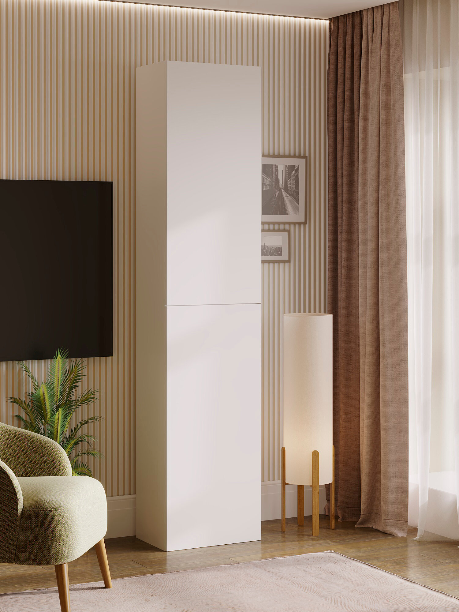 Шкаф-пенал, шкаф распашной, стеллаж с полками, Click, 50х34х214см, белый