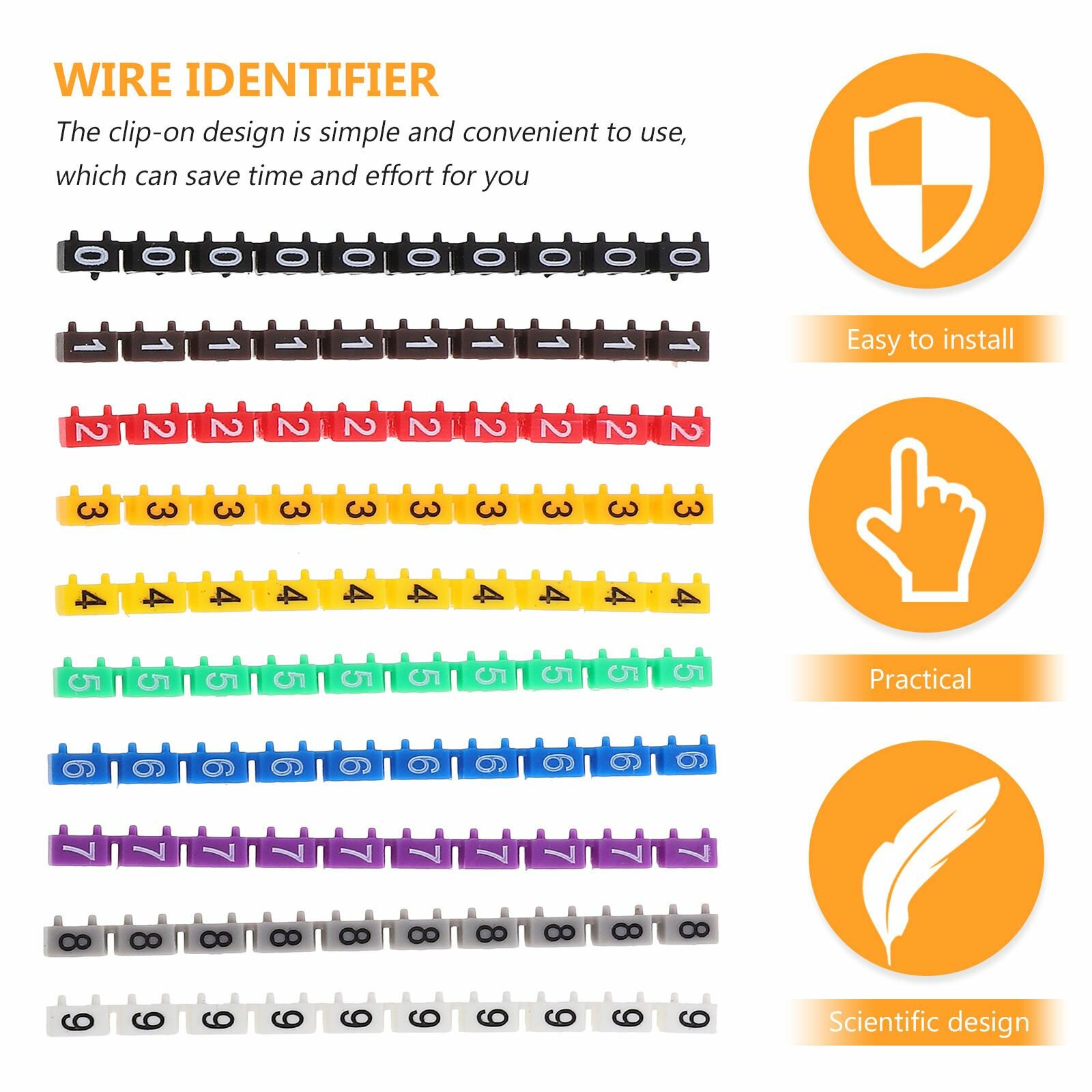Комплект из 100 пластиковых цифровых маркеров с клипсой, разноцветные, для обозначения проводов диаметром 3-4 мм