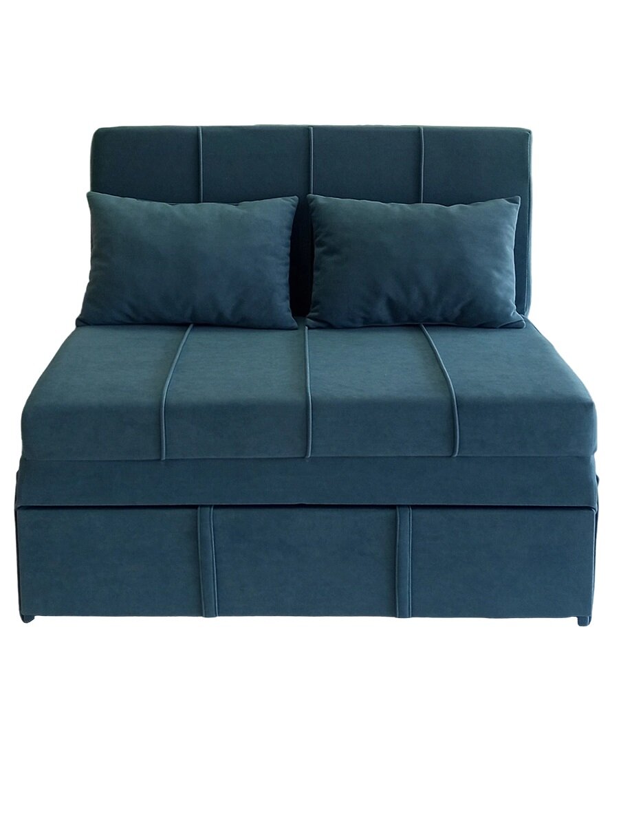 Диван-кровать с подушками StylChairs Сёма 100, без подлокотников, велюр океан