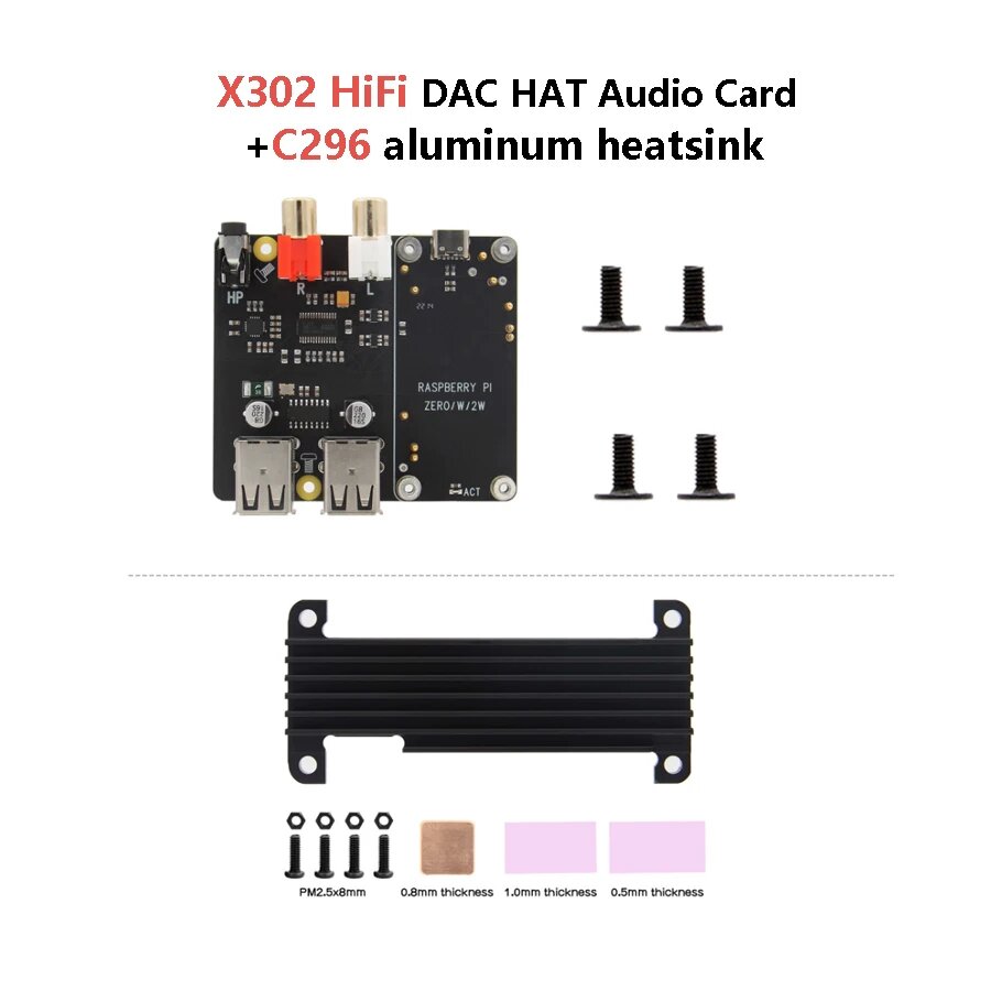 Raspberry Pi X302 HiFi DAC HAT Аудиокарта и USB-концентратор для Raspberry Pi Zero 2W/Zero W (не совместим с Pi Zero/Zero WH)