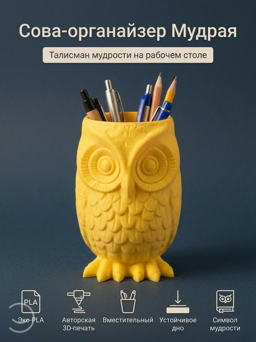 Органайзер для ручек и карандашей Сова, стакан на стол