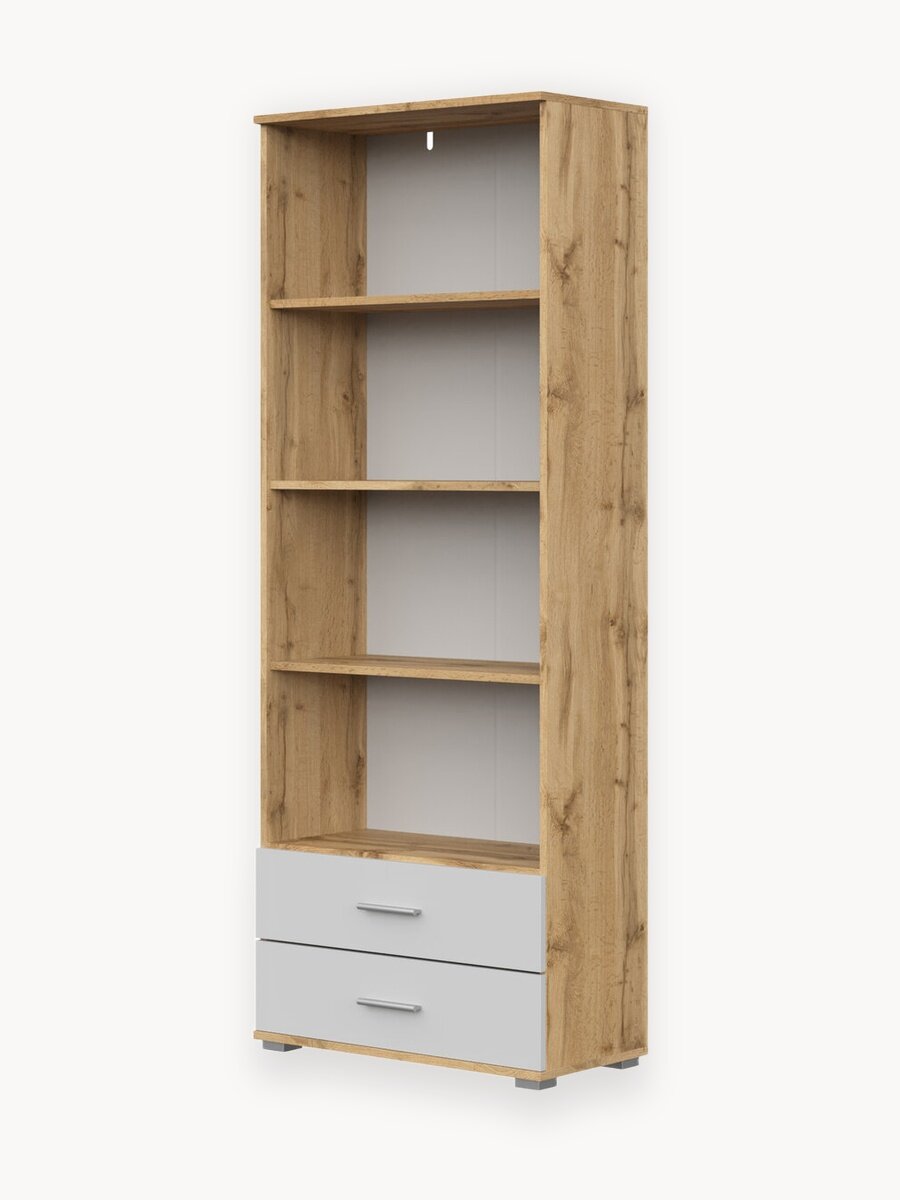 FUN (ФАН) стеллаж СТ-4, 69 х 180 х 34 см, ЛДСП, 2 ящика, Дуб Вотан/Белый