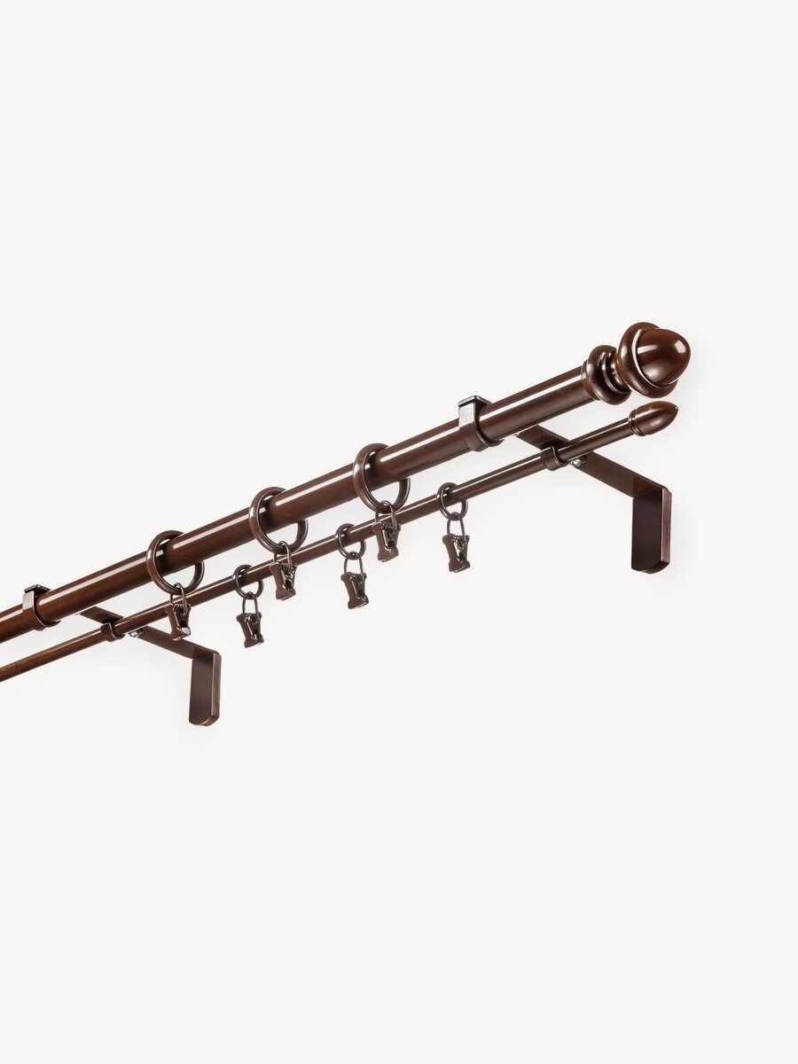 Карниз для штор двухрядный металлический CLASSIC, цельный, коричневый 160 см/ Гардина для окна алюминиевая