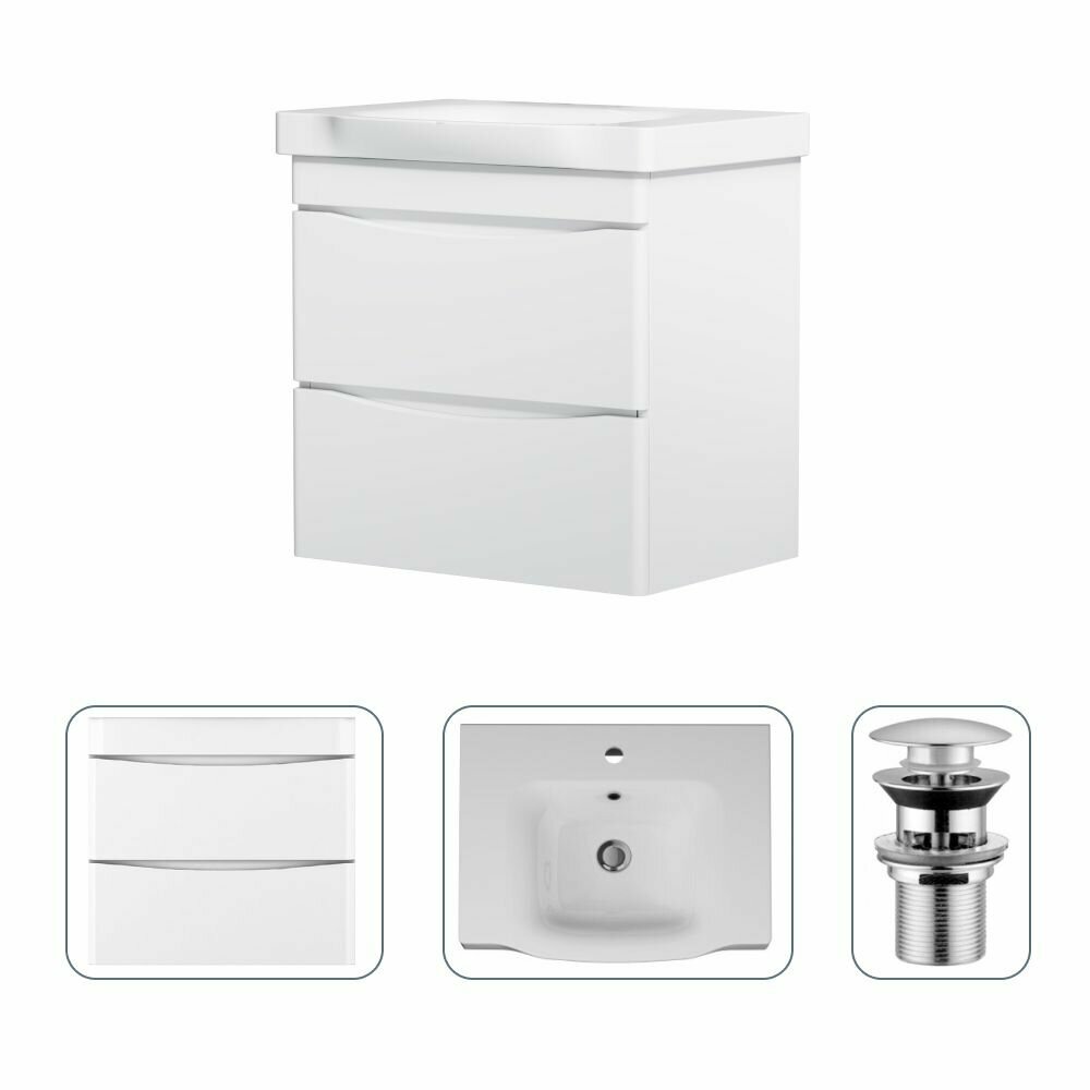 Тумба с раковиной AM.PM, для ванной, белый блеск, 65х49х65 см