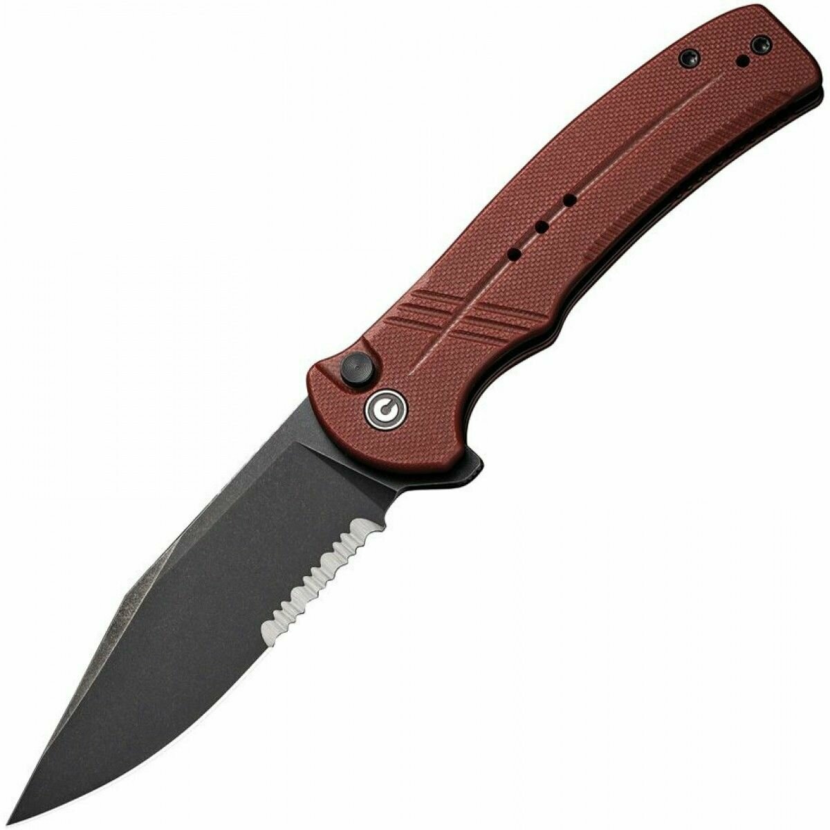 Нож складной Civivi C20038E-2 Cogent, Black Stonewashed 14C28N Part Serrated Blade, Burgundy G10 Handle