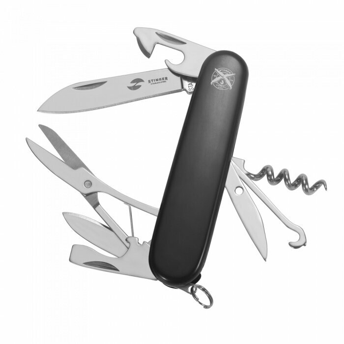 Stinger FK-K5018-8PB Нож перочинный stinger, 90 мм, 13 функций, материал рукояти: абс-пластик (чёрный), в блистере