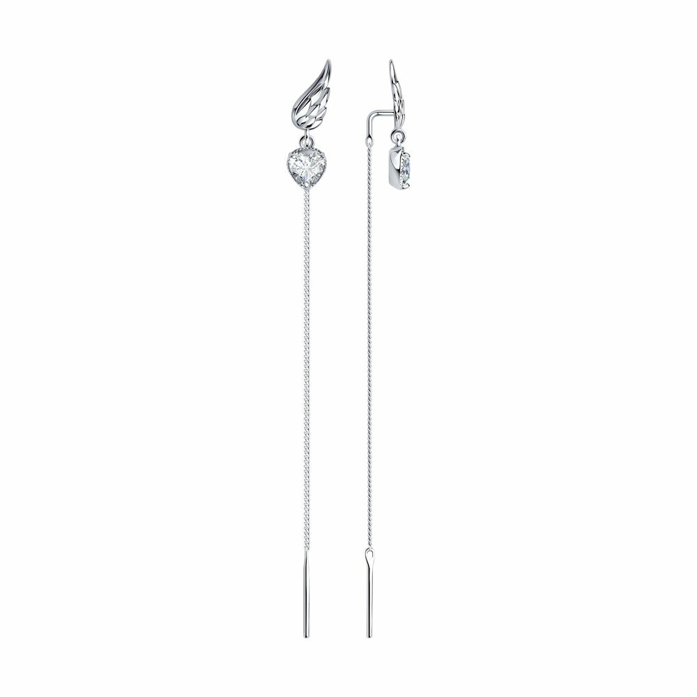 Серьги цепочки, серебро, 925 проба, родирование, фианит