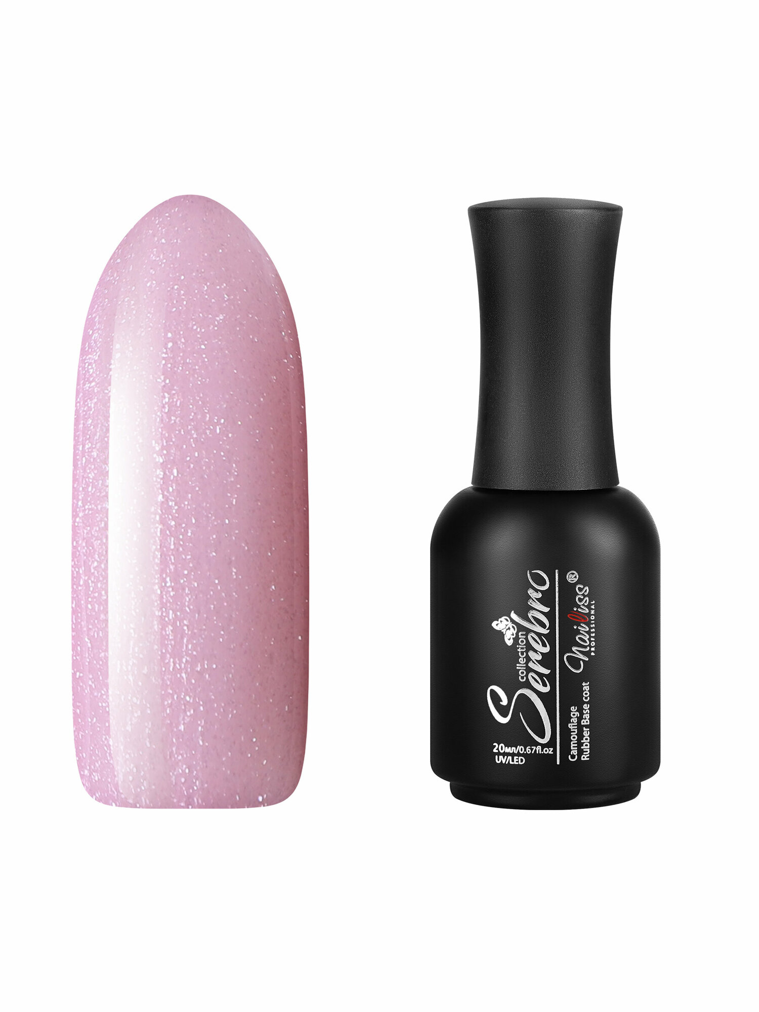 База для гель-лака Serebro камуфлирующая основа для ногтей с блестками, розовая, 20 мл