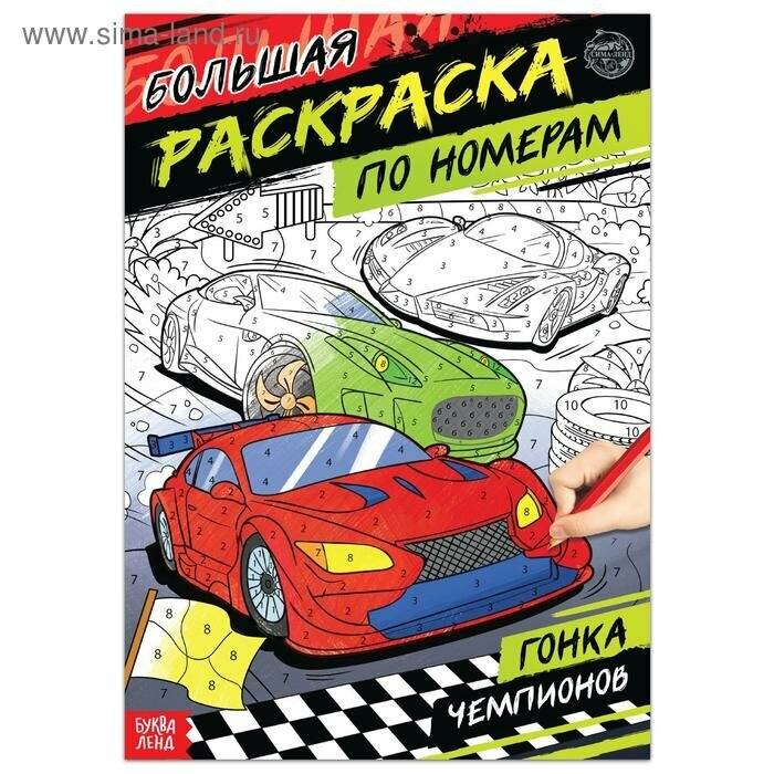 Раскраска по номерам Гонка чемпионов, 16 стр, формат А4, 2 шт.