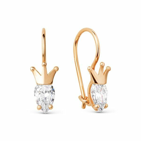 Серьги, красное золото, 375 проба, фианит