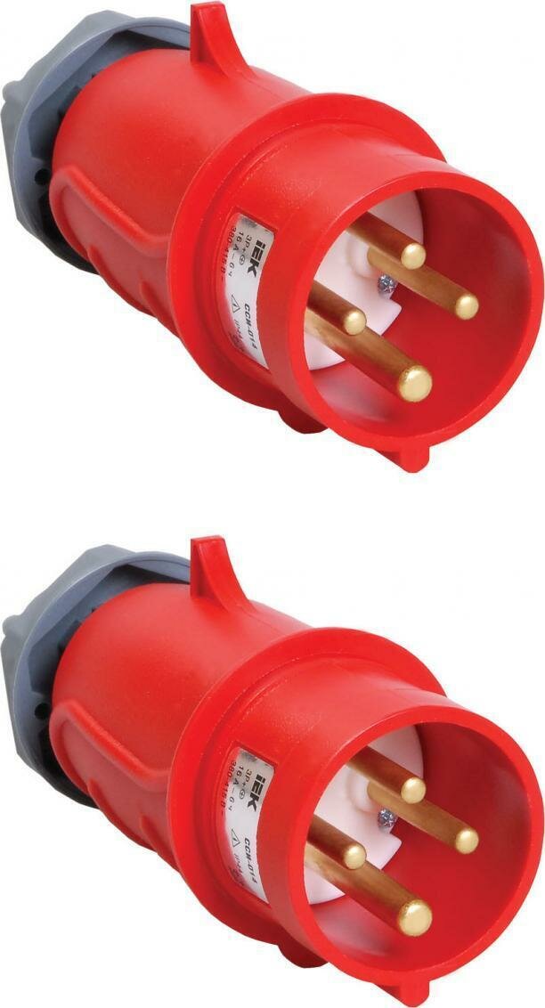 Вилка силовая переносная IEK 3P+PE 16А 380В пластиковая IP44 (комплект из 2 шт)