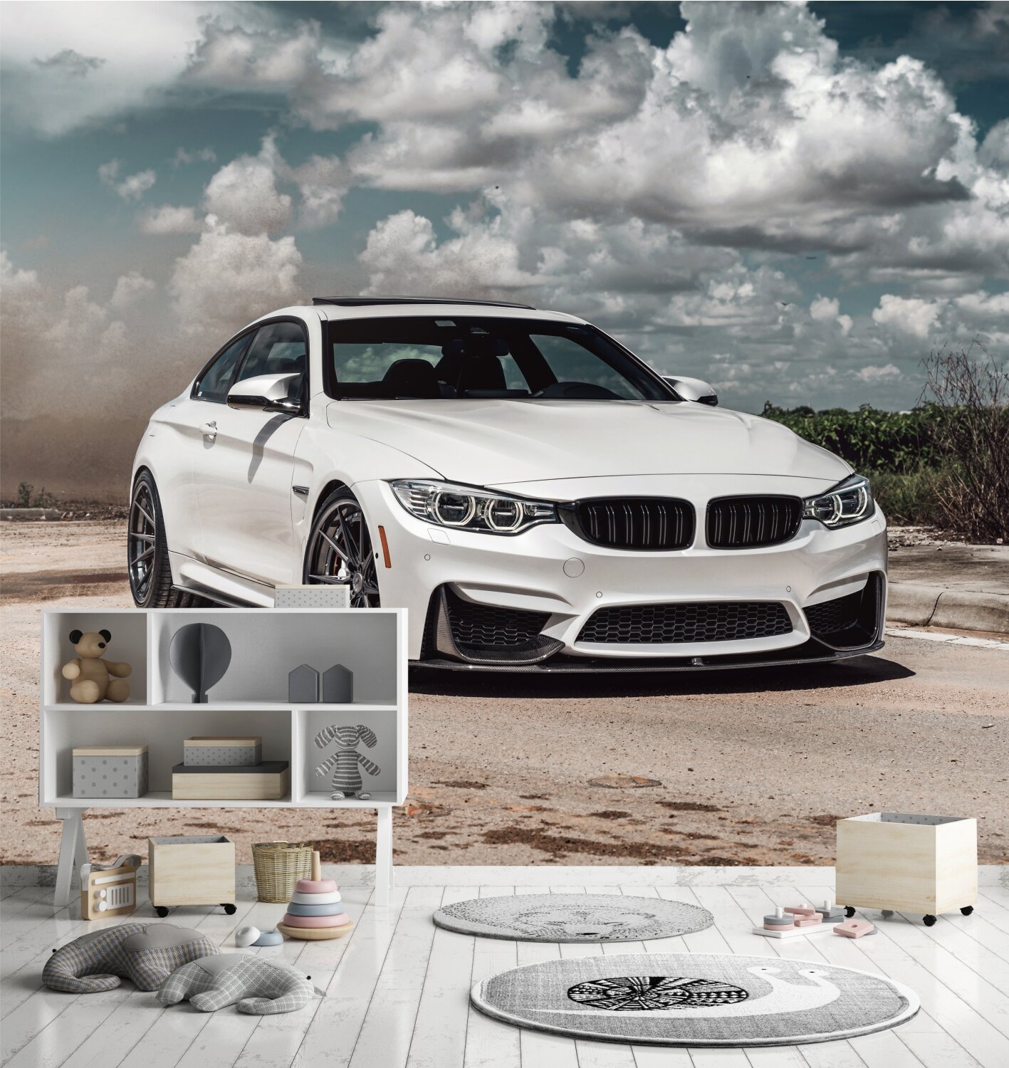 Фотообои "Белый автомобиль" 300*260 см для мальчика, подростка