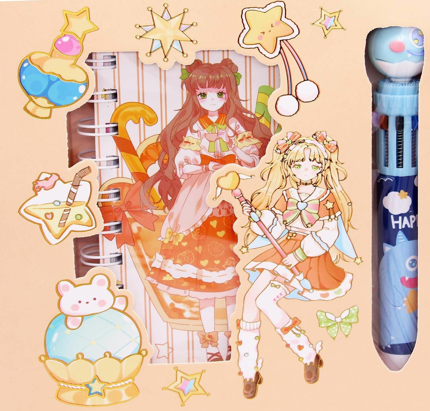 Милый блокнот с ручкой, набор аниме, лолита, принцесса, персик оранжевый