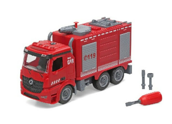Конструктор для малышей Пожарная машина с отверткой и гайками, свет, звук, вода, 30 см