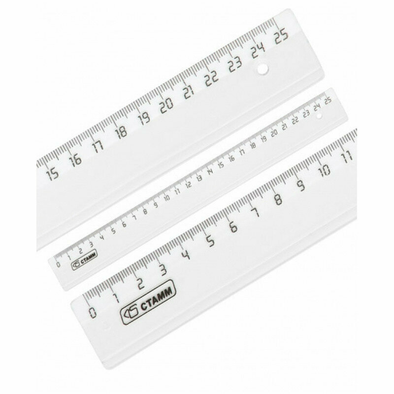 Линейка 25см СТАММ, пластиковая, прозрачная, бесцветная, 20 штук, 098050