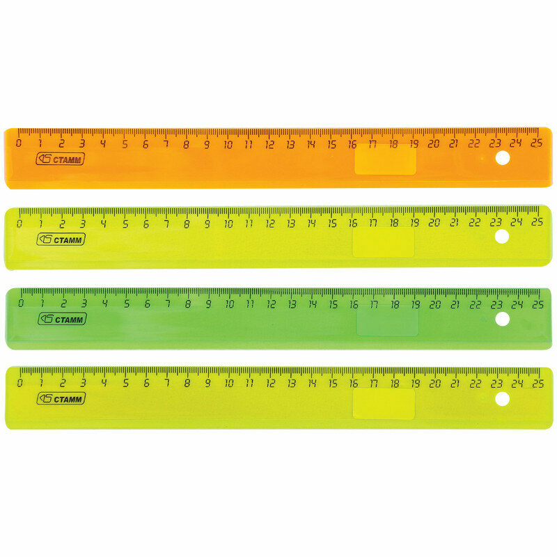 Линейка 25см СТАММ, пластиковая, прозрачная, неоновые цвета, ассорти, 20 штук, 131739