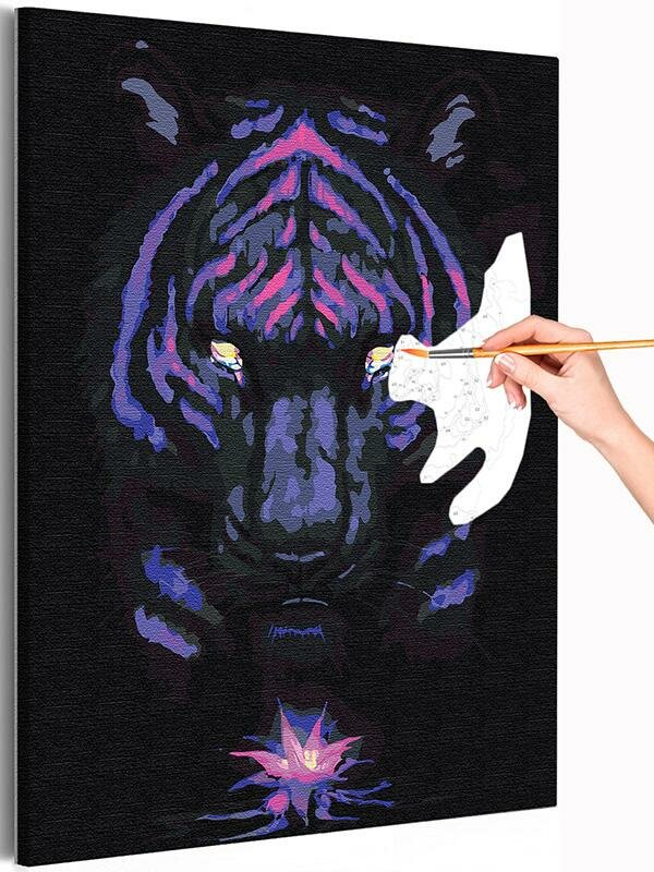 Тигр и цветок Раскраска картина по номерам на холсте с неоновой краской 40х50