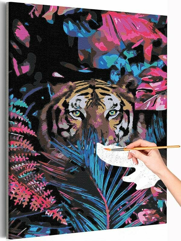 Тигр в джунглях / Символ года / Животные Раскраска картина по номерам на холсте с неоновой краской 40х60