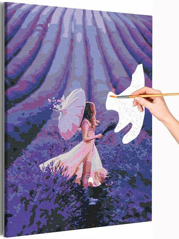 Девушка и поле лаванды / Прованс Раскраска картина по номерам на холсте с неоновой краской 40х60