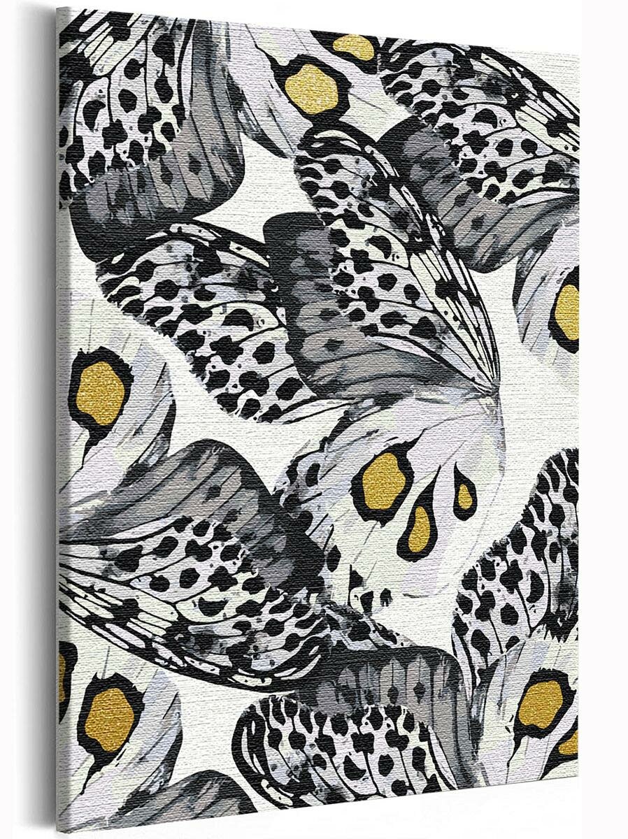 Черно-белые бабочки Раскраска картина по номерам на холсте с металлической краской 30х40