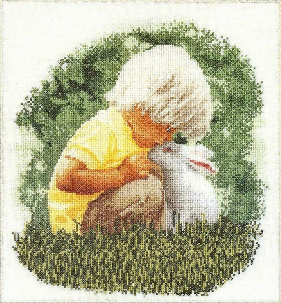 Набор для вышивания Thea Gouverneur #1046 Boy and Rabbit (Мальчик и кролик), Счетный крест, 32 x 32 см
