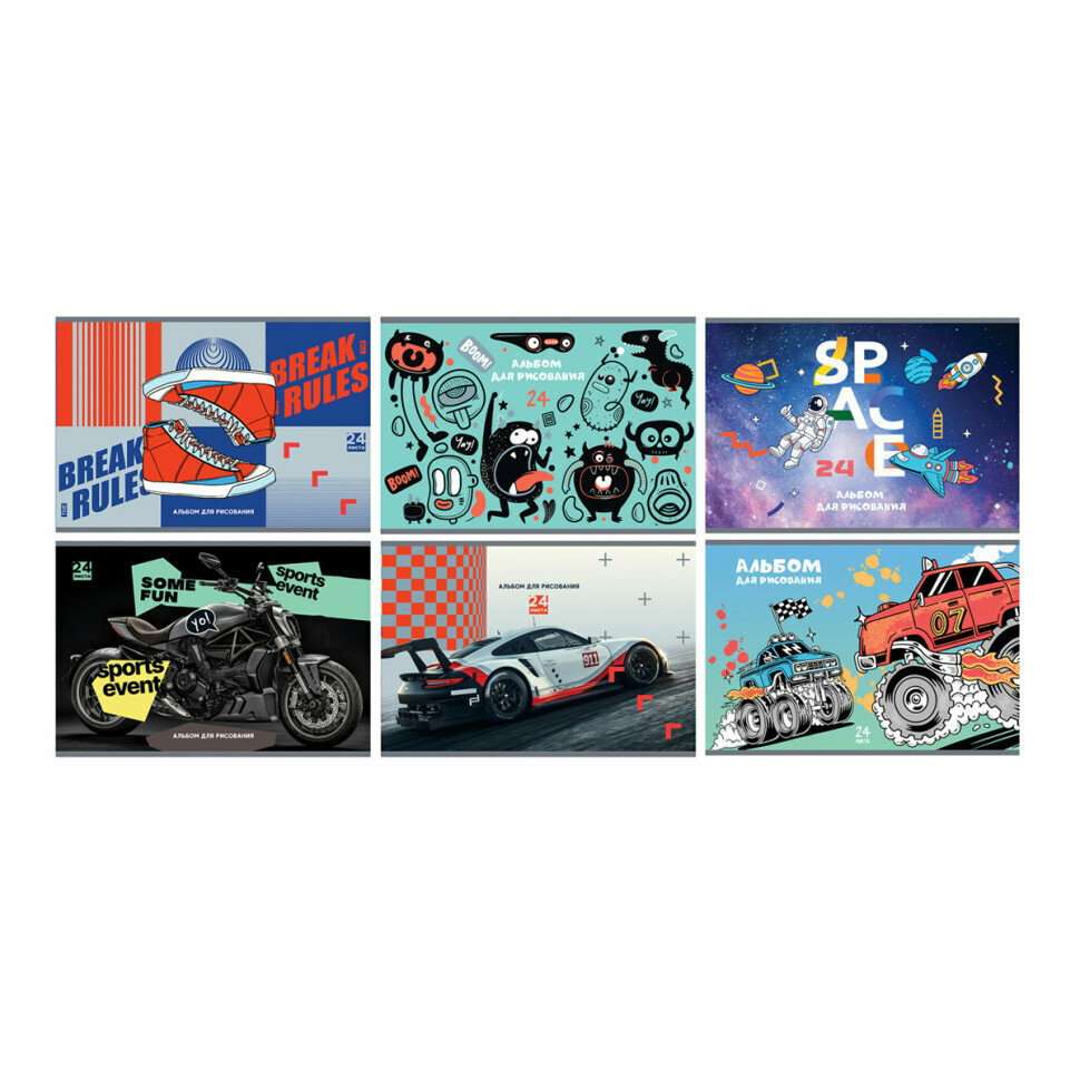 Альбом для рисования 24л, А5, на скрепке BG "Mix. Мальчики", 24 штук, 339482