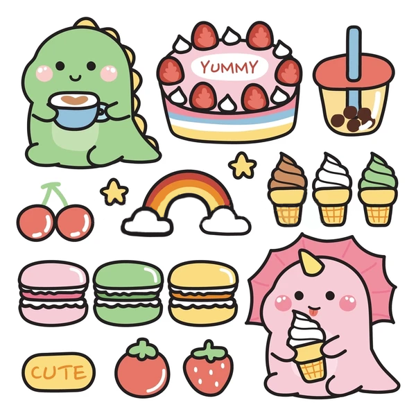 Наклейки стикеры Сладости и динозавры