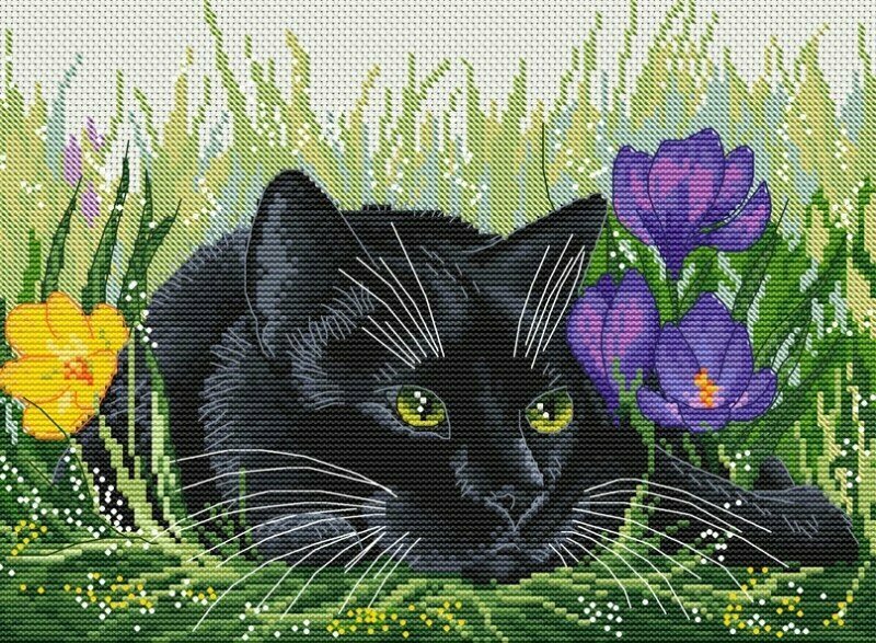 Набор для вышивания Белоснежка #183-14 Кот и крокусы, Счетный крест, 20 х 27.5 см