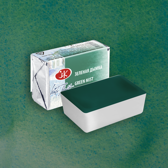 Краска акварель художественная "Белые ночи" зеленая дымка цв №762 кювета 2,5 мл