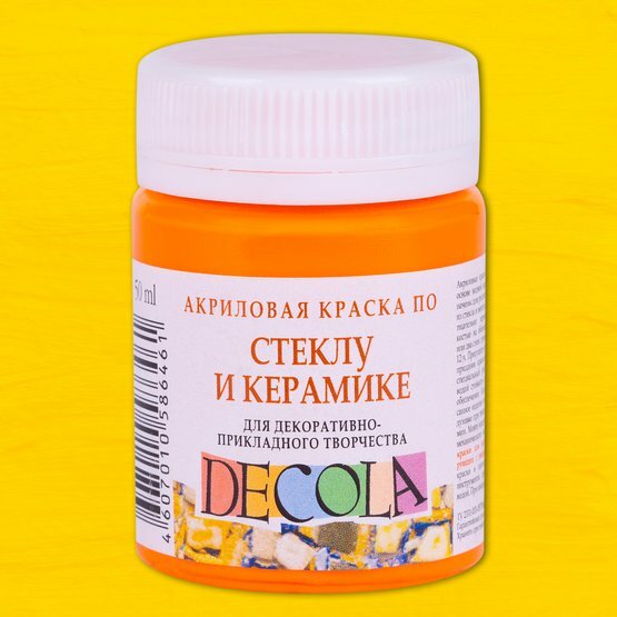 Акриловая краска стекло/керамика цвет №221 Желтая темная банка 50мл Decola