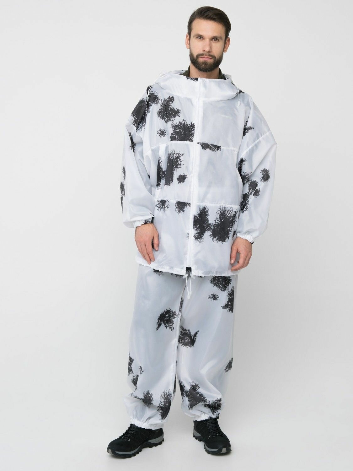 Костюм тактический мужской Huntsman Метель маскировочный зимний для охоты, пейнтбола, маскхалат на молнии, ткань Taffeta, цвет Клякса р.50-56/176-182