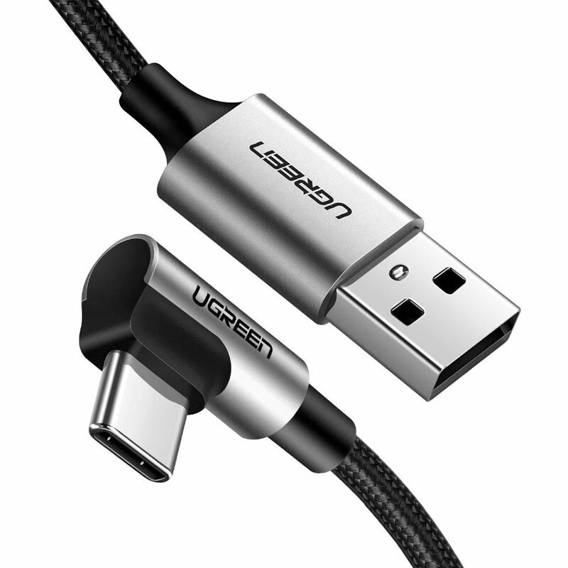 Кабель UGREEN US284 (50942) Angled 90° USB-C Male to USB-A 2.0 Male 3A Data Cable (2 метра) серый космос