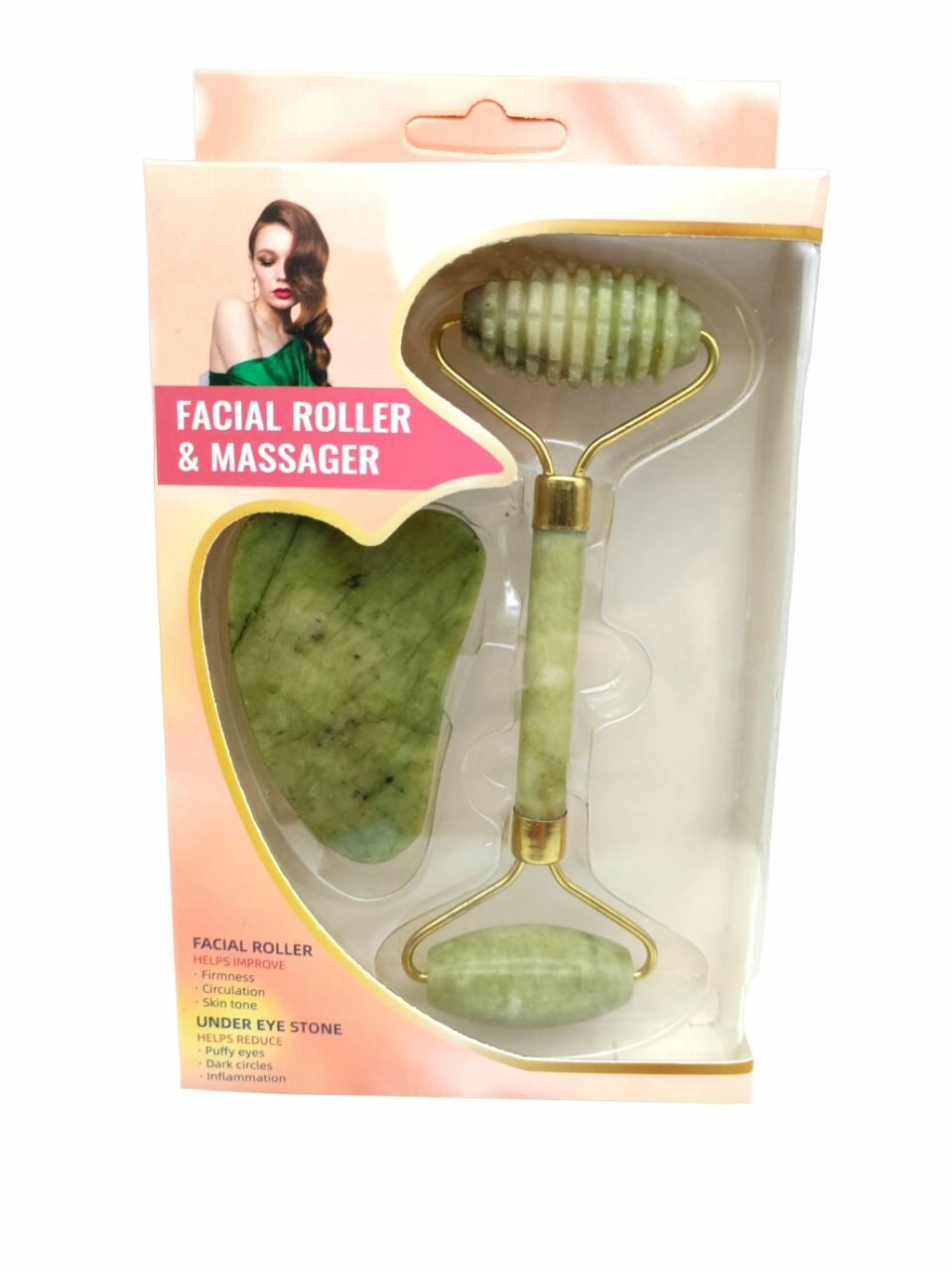 Набор для массажа NeW, нефритовый, роликовый, скребок, оливковый